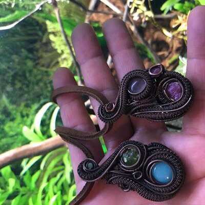 Rose Quartz and Amethyst Copper Goddess Wire Wrap, Pink and Purple ...