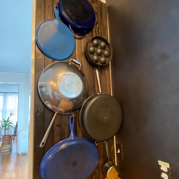 Handcrafted Solid Wood Wall Pot & Pan Rack - Vintage Style Skillet ...