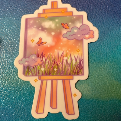 Painting Canvas Easel Vinyl Waterproof Sticker Kawaii - Etsy