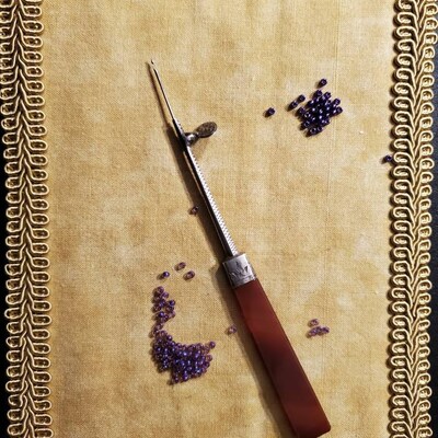 Pair of Fine Metal Crochet Hooks or Lace Making Tools, One Retractible ...