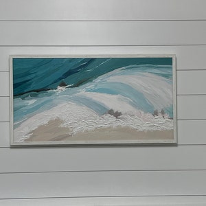 Sandy Beach Ocean Oil Painting on Canvas Blue Sky White Clouds Abstract ...