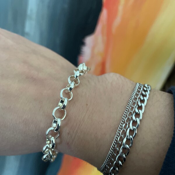 Chunky Rolo Chain Bracelet Choose Size Thick Silver Plated Bracelet ...