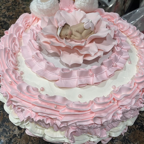 Baby on Flower Cake Topper Girl Baby Shower Cake Topper Pink Lily 3D ...