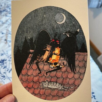 Meowthman Mothman With Cats Cryptids Horror Cats 5x7 Print - Etsy