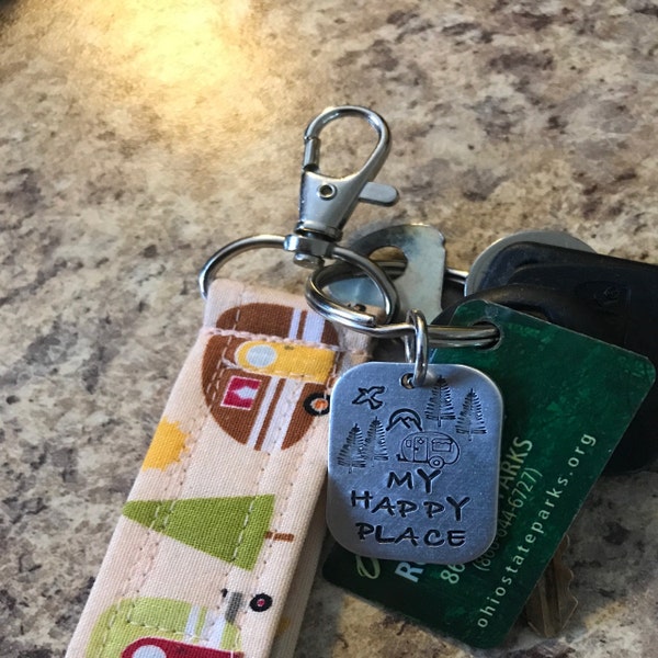 Camping Keychain • Key Fob Wristlet • Teardrop Trailer • Camper Key ...
