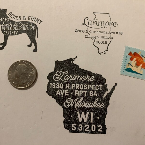 Wisconsin Return Address State Stamp, Personalized Rubber Stamp - Etsy