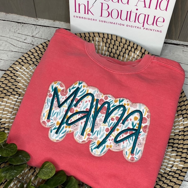 Mama Hand Lettered Zig Zag Stitch Double Applique Design for Machine Embroidery Grandmother Gift ...