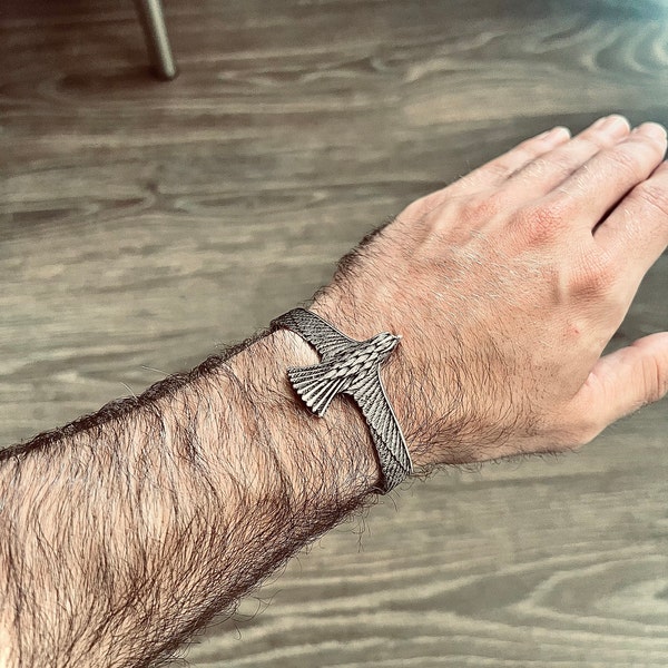 Silver Hawk Bracelet , Hawk Cuff Bracelet , Silver Wildlife Bracelet ...