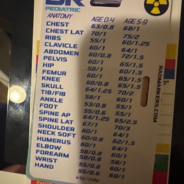 PEDIATRIC DR Technique Chart for X-ray Technologist - Etsy