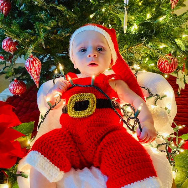 Baby Santa Outfit, Handmade Crochet Santa Set, Santa Hat and Pants ...