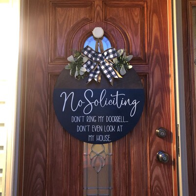 Front Door Decor No Soliciting Sign Year Round Wreath Funny Front Door ...