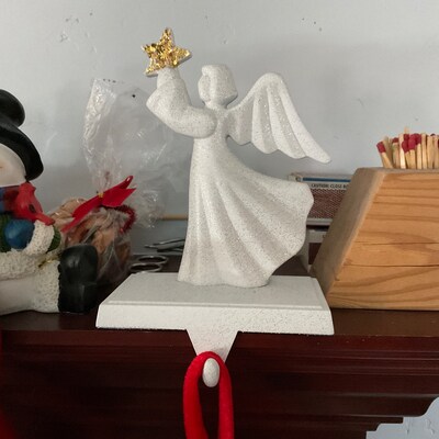 Pair Wooden Farmhouse Angel Shelf Sitters, Freestanding White ...