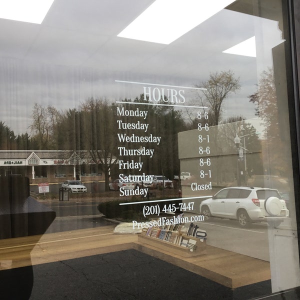 Store Hours Window Decal | Simple Hours of Operation | Storefront Decal ...