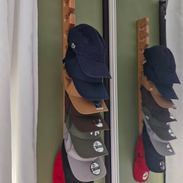Wall Mounted Wooden Cap Holder. Timber Cap Stand. Hat Rack. 10 Hook Cap ...