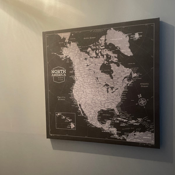 North America Travel Push Pin State Map - Modern Cork Pin Board Canvas ...