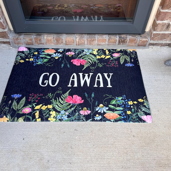 GO AWAY Wildflower Doormat | Funny Welcome Mat | Floral Welcome Mat ...