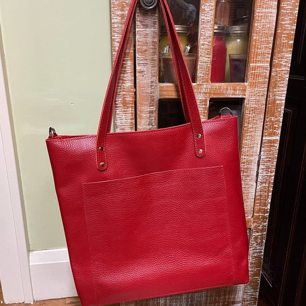Red Leather Women Tote Bag • Soft Leather Shoulder Bag • Leather Work ...