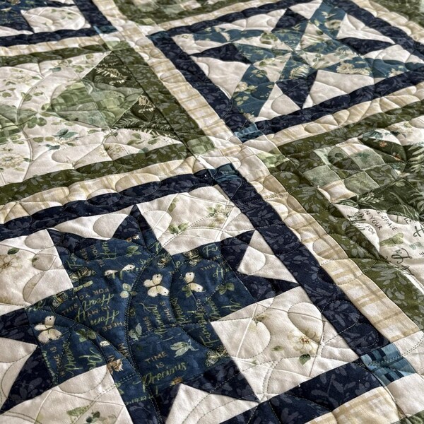 Handmade Quilt-diamonds & Stars-primrose Fabric Quilt-57" X 66"-ready ...