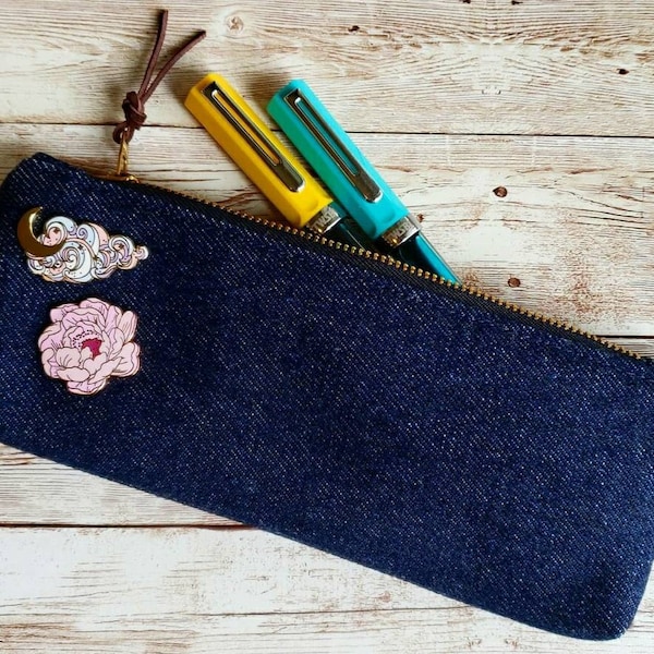 Denim Pencil Case, Zipper Pouch, Vintage Fabric - Etsy