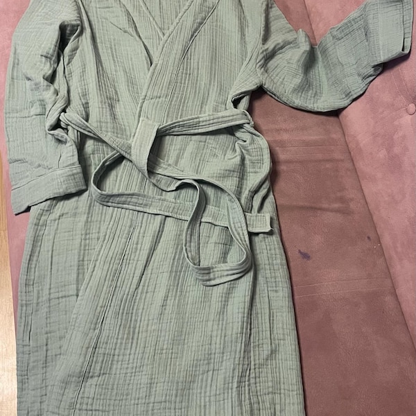 Organic 4 Layers Muslin Unisex Robe, Pure Cotton Kimono, %100 Muslin ...