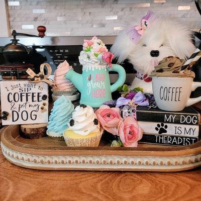 Fresh Brewed Coffee Themed Mini Teapot, Coffee Bar Decor, Tiered Tray ...