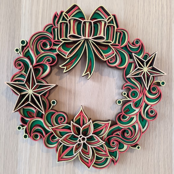 Christmas Wreath 3D Zentangle Svg Files, Multilayer Panel for Laser ...