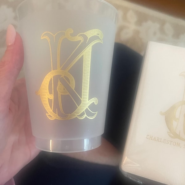 Personalized Wedding Cups - Frost Flex Cups, Interlocking Monogram Cups ...