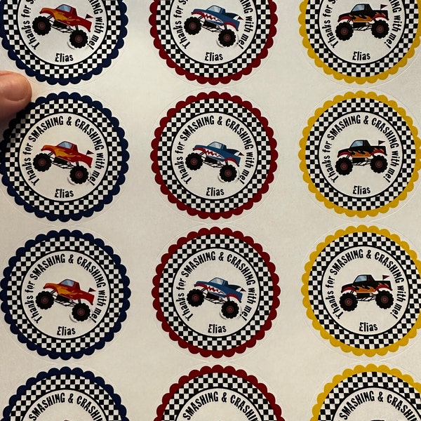 Monster Truck Birthday Party Favor Stickers Racing Monster Trucks Thank ...