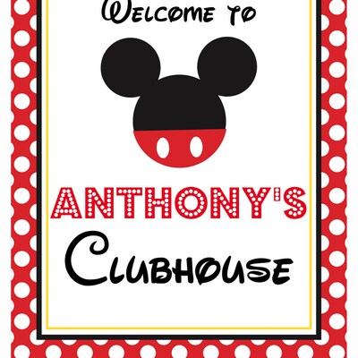 Mickey Mouse Party Welcome Sign, Instant Download Mickey Mouse Party ...
