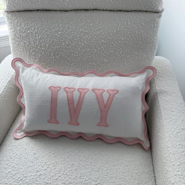 12x20 in Personalized Scalloped Applique Name and Monogram Pillow Cover ...