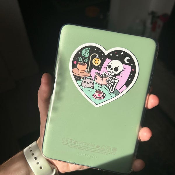 Skeleton Cat Reading Sticker | Cozy Spooky Bookish Gift for Readers ...