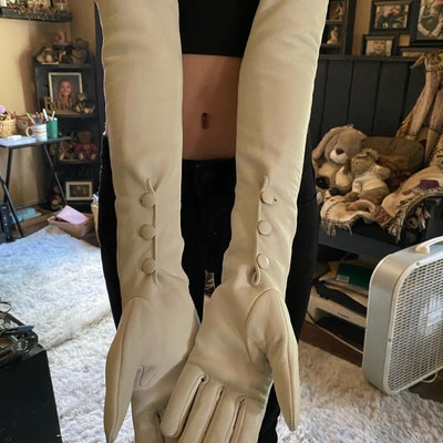Custom Ladies Long Leather Gloves Handmade Opera Minimalist Vintage ...