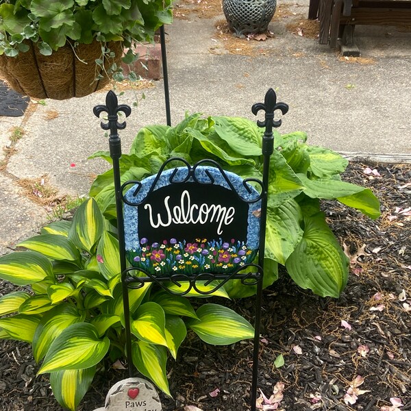 Wrought Iron Slate Sign Holder: Amish Handmade, Powdercoated Metal ...