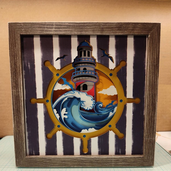 3D Lighthouse SVG, Shadow Box Template, 3D SVG Shadowbox, Layered ...