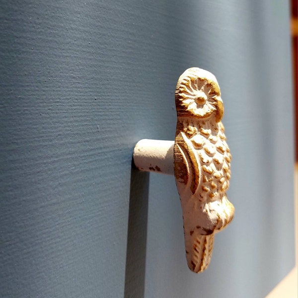 Washed Gold Owl Iron Drawer Pull, Rustic Cabinet Door Handle, Door ...