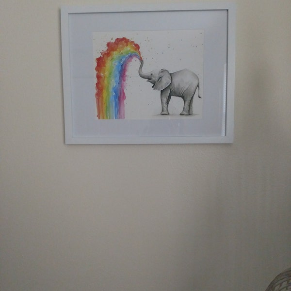 Elephant Nursery, Elephant Art, Baby Elephant Spraying Rainbow ...