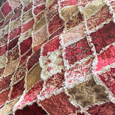 Amethyst Isles Large Rag Quilt Throw Teals Aqua Pinks Rose Spicy Browns Cream - Etsy