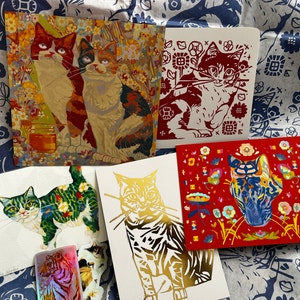 Blue Whimsy Cat 8x10 Inches Limited Edition Giclée Art Prints / Cat Art ...