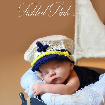 Baby Sea Captain Hat, Newborn Sailor Outfit, Newborn Boy Photography ...