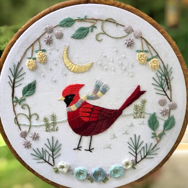 Winter Cardinal Embroidery Pattern - Etsy