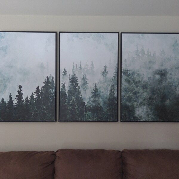Dustinway Framed Canvas Print Wall Art Set of 3 Green Forest Mountain ...