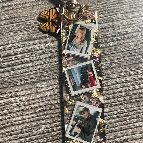 Personalized Photo Gold Keychain With Butterflycharm -customize W/your ...