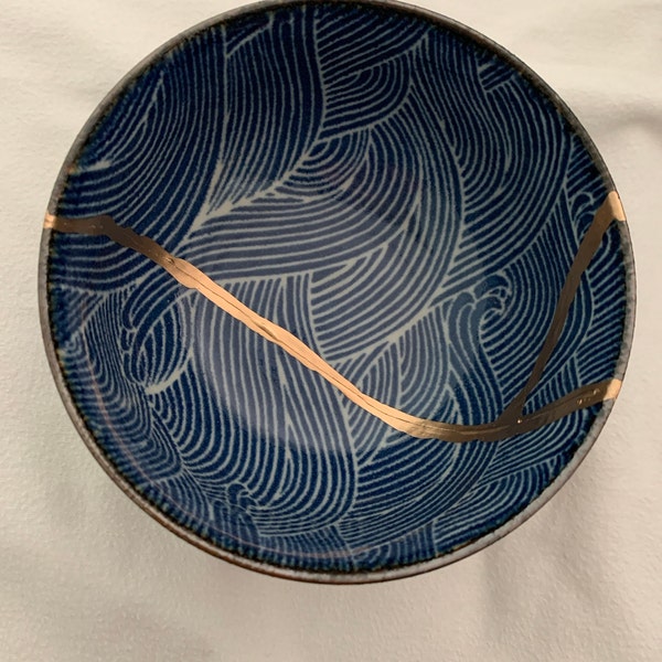 Kintsugi, Kintsugi Blue Wave Bowl, Kintsugi Gold Repair Ceramic Pottery ...
