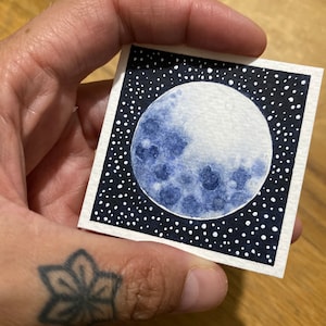 Moon Painting Miniature Painting Tiny Moon Watercolour | Etsy Australia