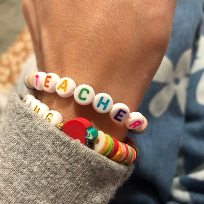 Personalized Teacher Bracelet Set Heishi Stretch Bracelets With Your Choice of Bead Colors and ...