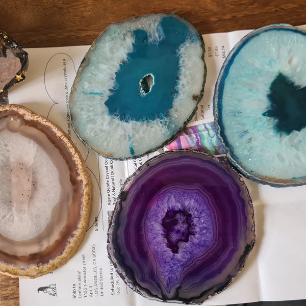 Agate Geode Crystal Coasters Assorted Blue Pink Purple Teal & Natural ...