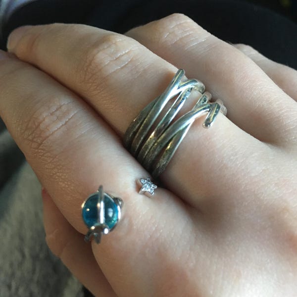 Sun Opal Fidget Ring, Gold Fidget Ring Spinner, Adjustable Anxiety Ring ...