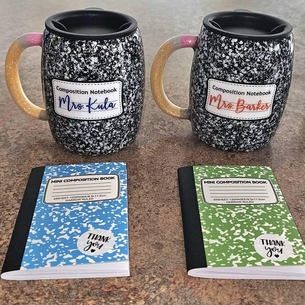 Personalized Composition Notebook Themed Tumbler, With Pencil Handle ...