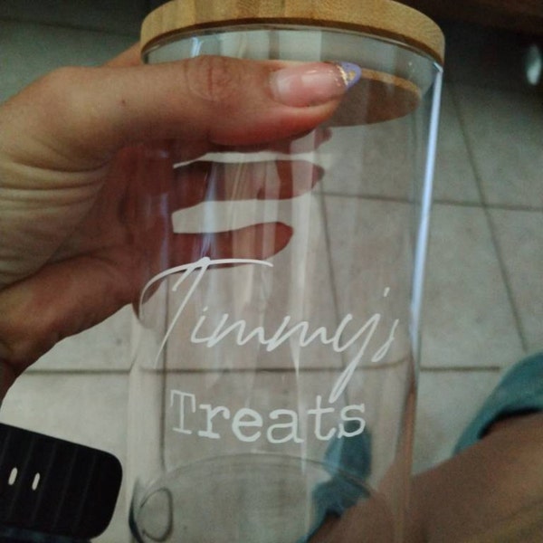 Personalised Pet Treat Glass Storage Jar Canister Wooden Lid Airtight ...