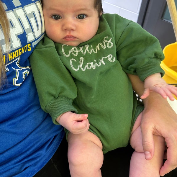 Embroidered Oversized Sweatshirt Romper, Personalized Sweatshirt Bubble Romper, Baby Shower Gift ...